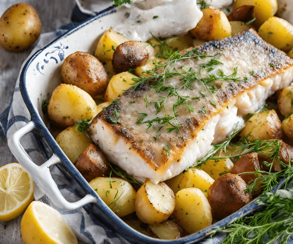 Filé de Merluza com Batatas no Forno Uma Refeição Perfeita | Receitas ...